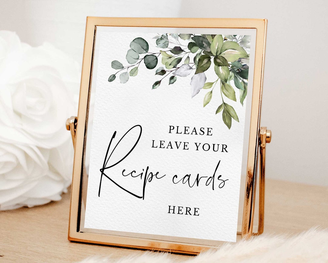 Greenery Bridal Shower Recipe Card Sign Printable Leave Recipe Cards ...