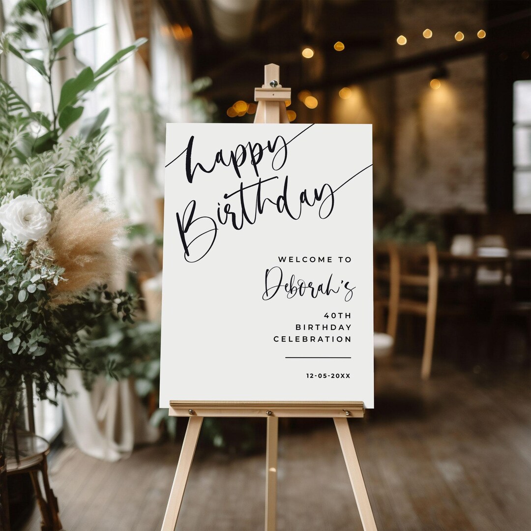 Modern Happy Birthday Welcome Sign, Birthday Party Decorations, 40th ...