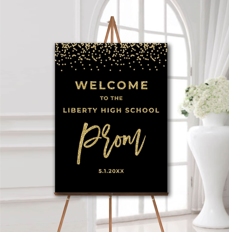 Senior Prom Welcome Sign, Black and Gold Party Decor (printed Board or ...