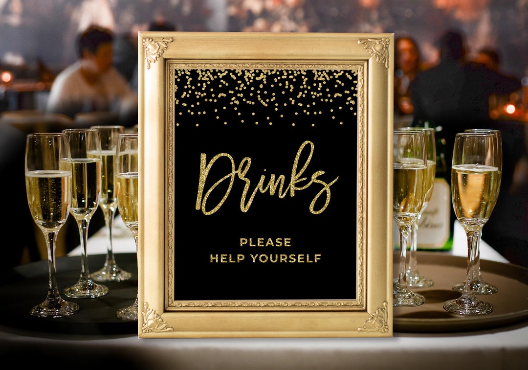 Drinks Sign Printable Drink Sign Black and Gold Birthday Party ...