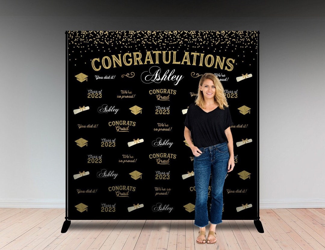 Graduation Backdrop Banner for Photos Grad Party Decorations Black and ...