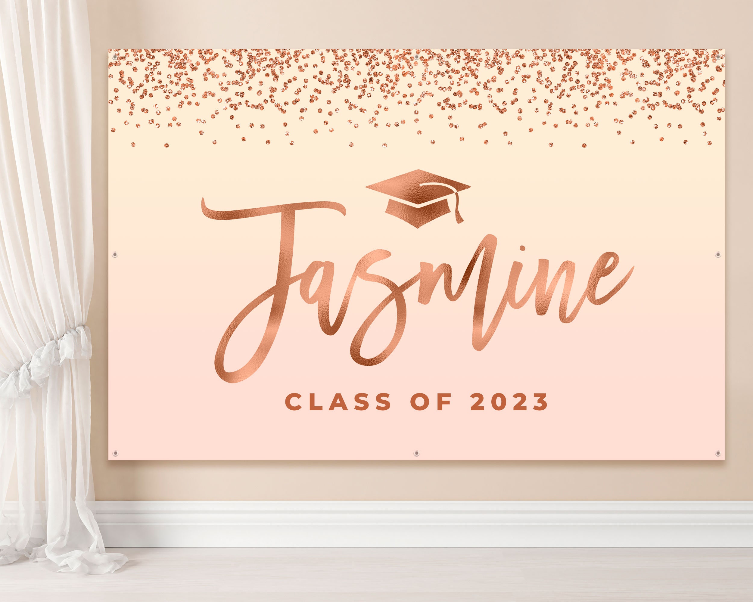 Rose Gold Graduation Backdrop Banner Printed Sign Personalized Digital ...