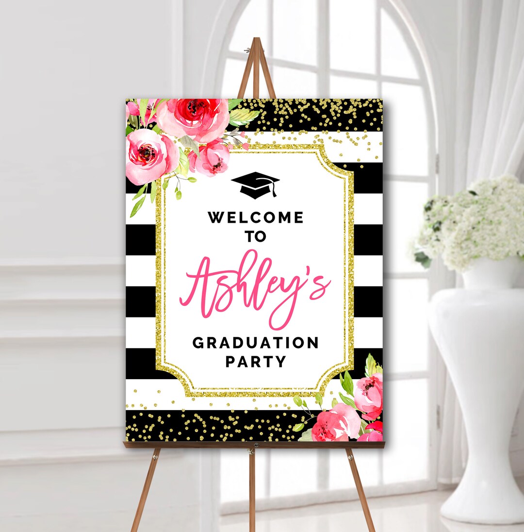 Pink Graduation Welcome Sign Graduation Party Decorations Pink and Gold ...