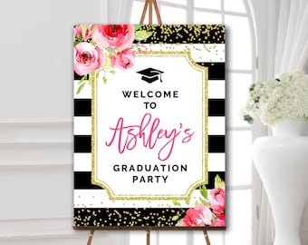 Pink and Gold Graduation Party Welcome Sign Watercolor - Etsy