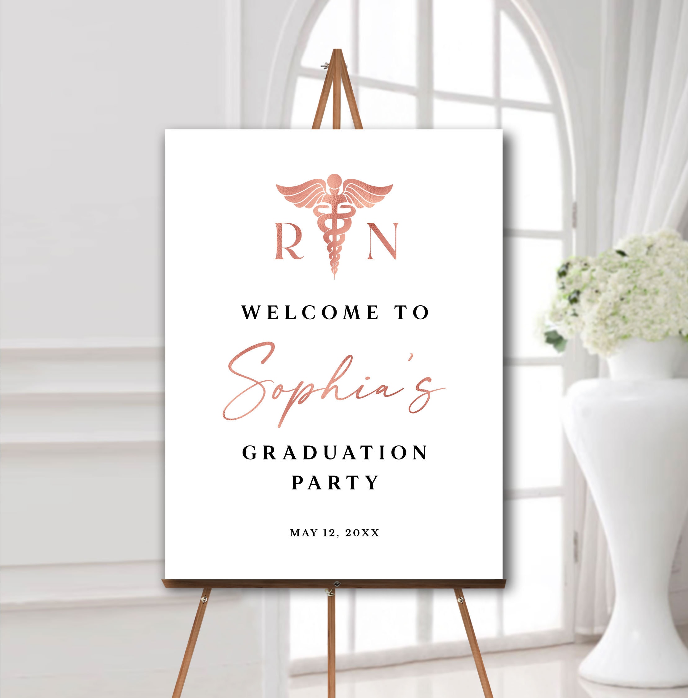 Nurse Graduation Party Welcome Sign in Rose Gold, Nursing Graduation ...