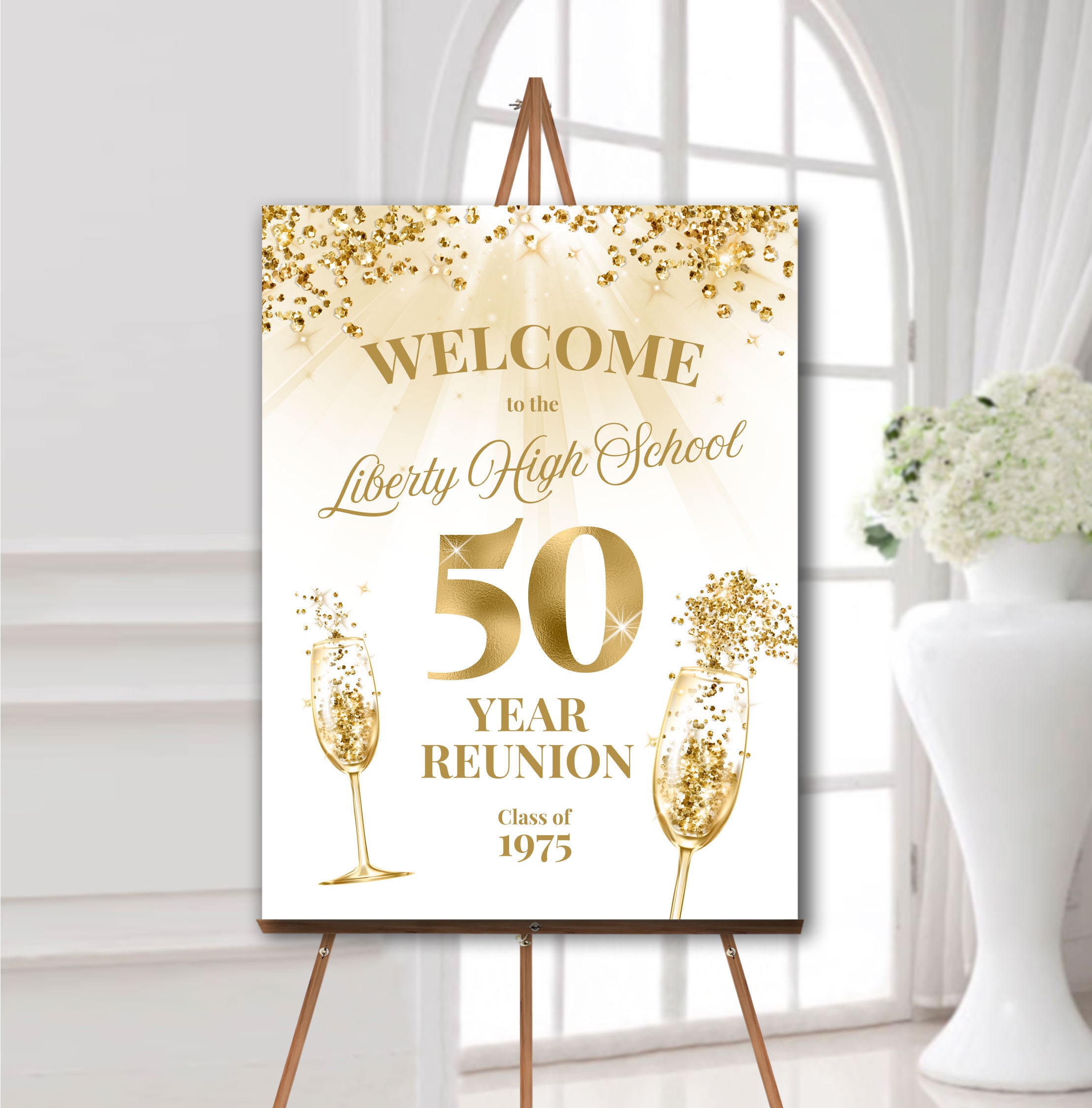 50th Class Reunion Sign Any Year Class Reunion Poster White and Gold High School College Reunion ...