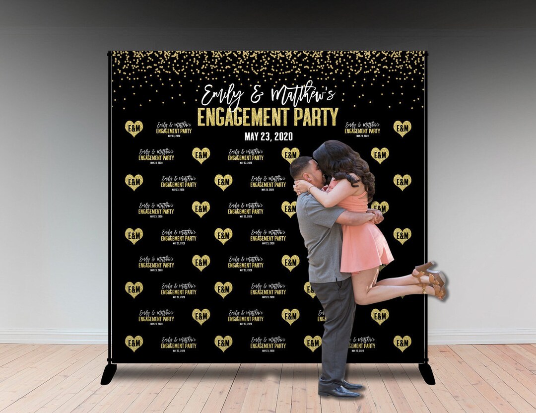 Engagement Party Decorations Black and Gold Engagement Party Backdrop ...