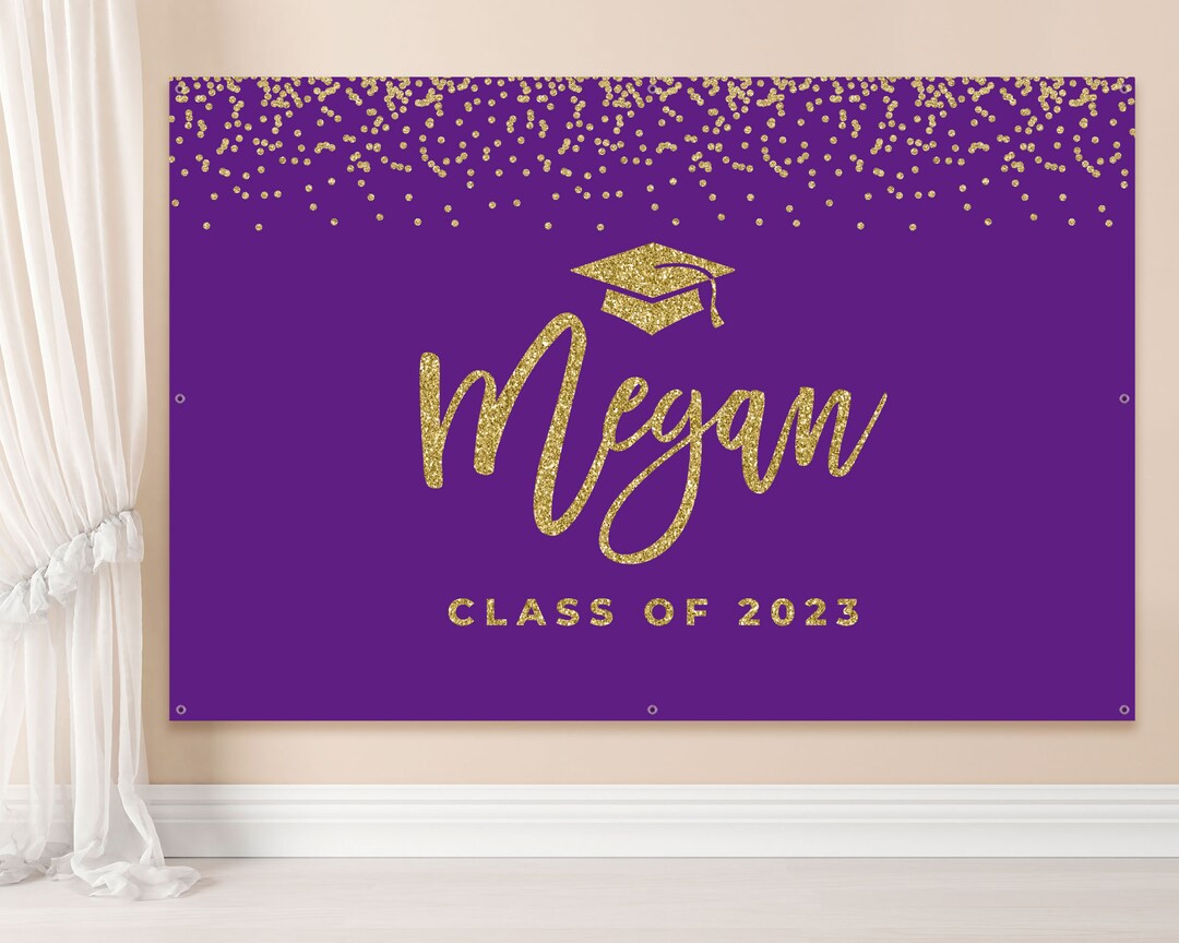 Purple Graduation Banner With Name Graduation Decorations Purple and ...