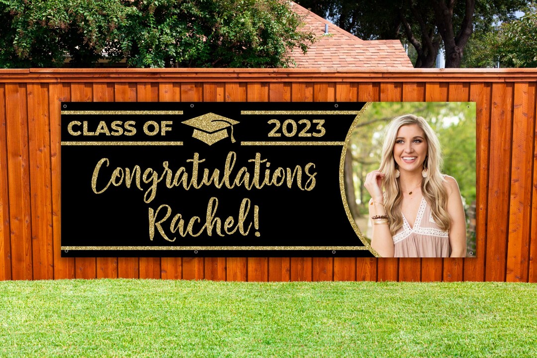 Graduation Banner Black and Gold Graduation Backdrop With Photo ...