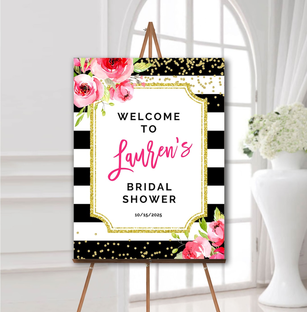 Bridal Shower Welcome Sign Pink Flowers Bridal Shower Welcome Sign ...
