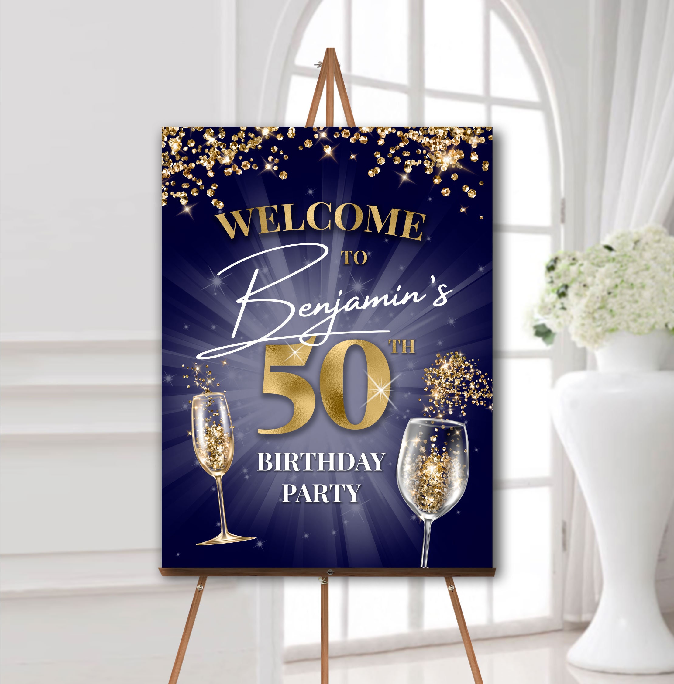 50th Birthday Party Welcome Sign Navy and Gold Any Age 40th Birthday ...