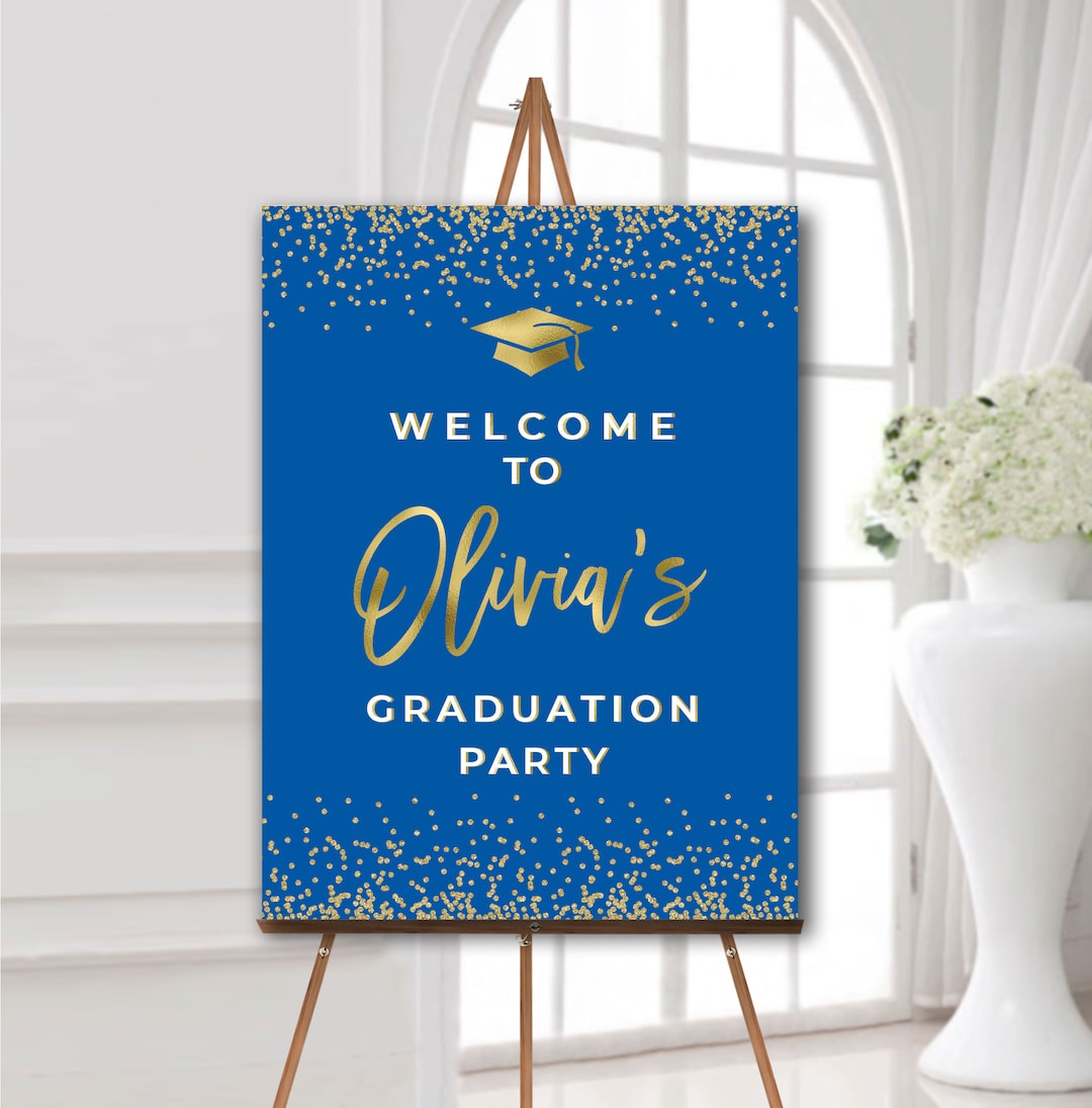 Blue and Gold Graduation Party Decorations, Royal Blue Graduation Sign ...