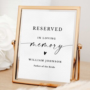 Reserved in Loving Memory Wedding Sign With Name Personalized Wedding ...