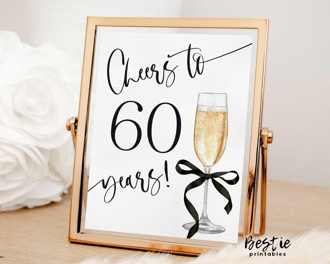 Cheers to 60 Years Sign, 60th Birthday Party Sign, 60th Anniversary ...