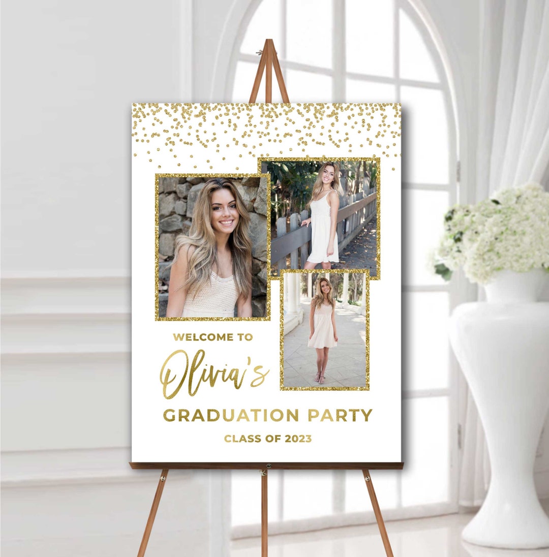 Graduation Party Welcome Sign With 3 Pictures Graduation Party Poster ...