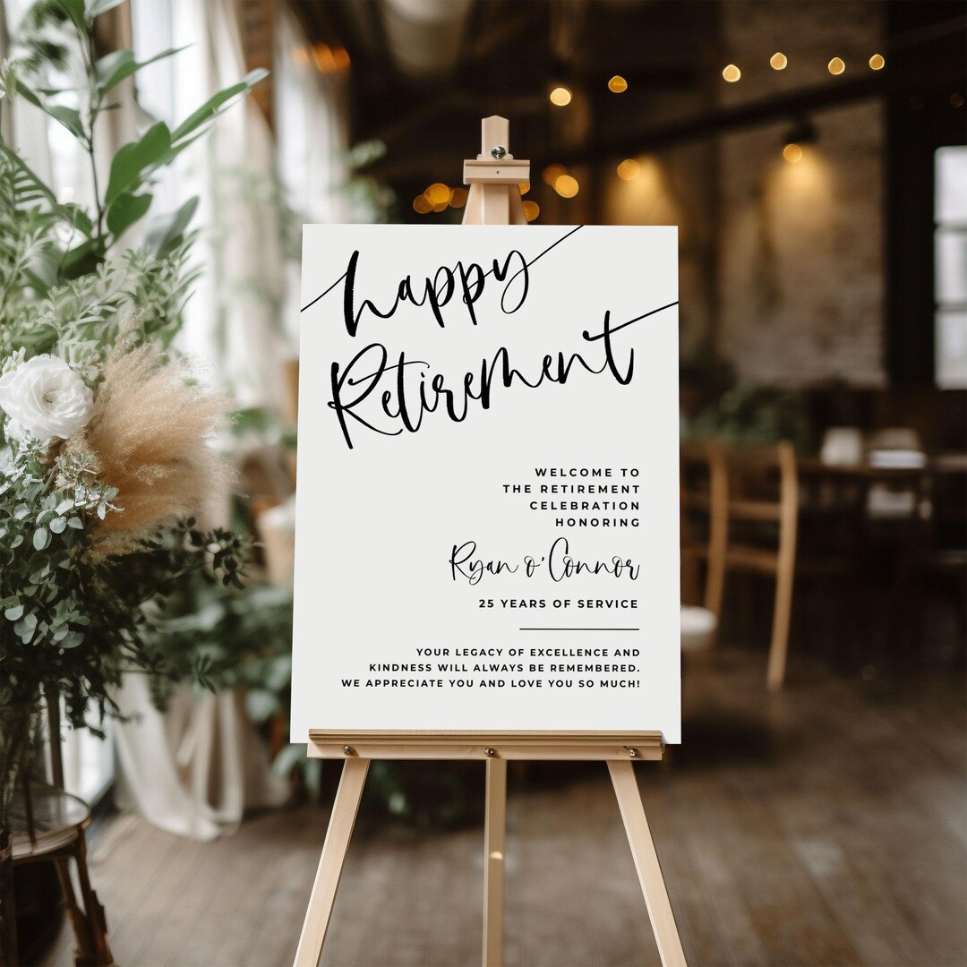 Minimalist Retirement Sign, Retirement Party Decorations, Happy ...