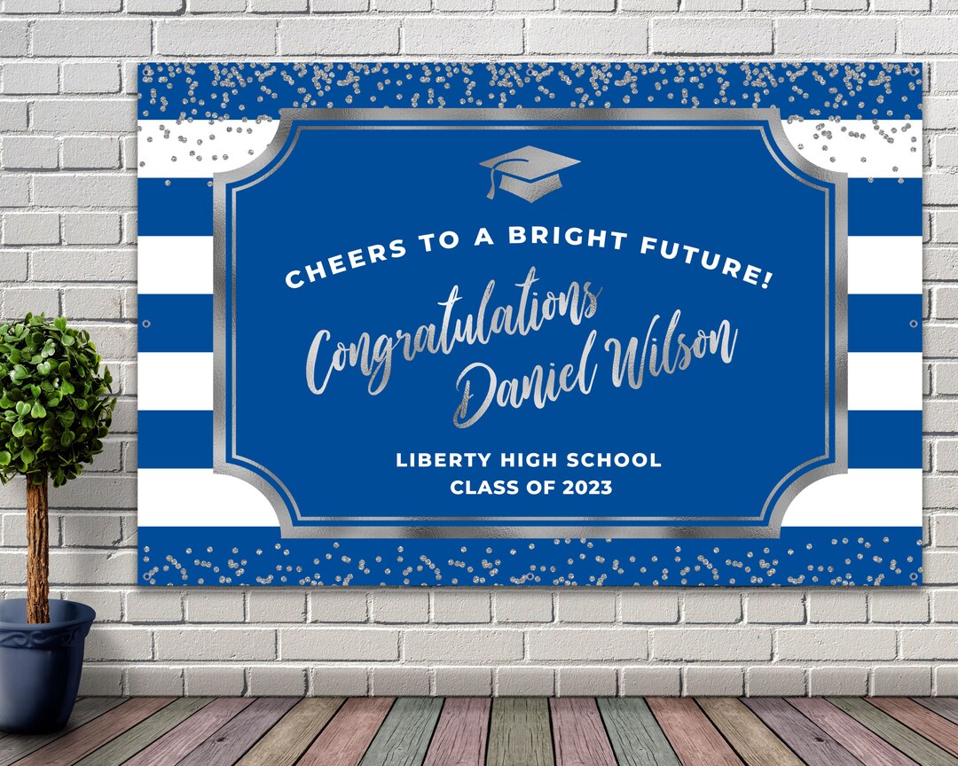 Graduation Backdrop Royal Blue and Silver Party Decorations Graduation ...