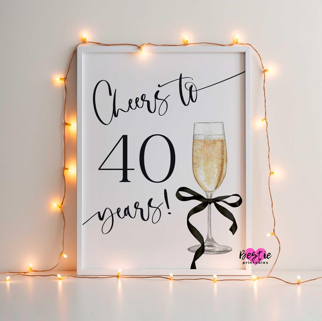 Cheers to 40 Years Sign, 40th Birthday Party Sign, 40th Anniversary ...
