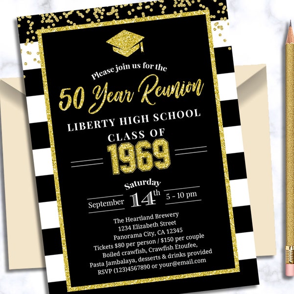 50th Reunion Invitation Etsy