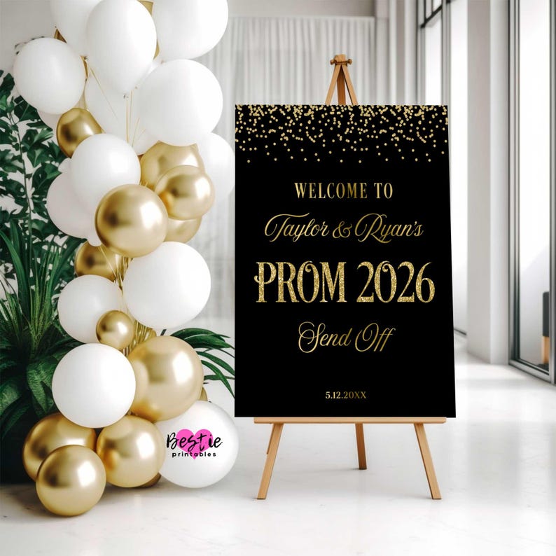 Gold Glamour Prom Send off Party Sign, Senior Prom Send-off Poster ...