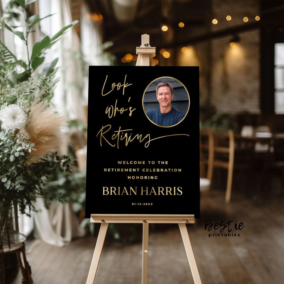 Retirement Sign, Retirement Party Decorations Black and Gold ...