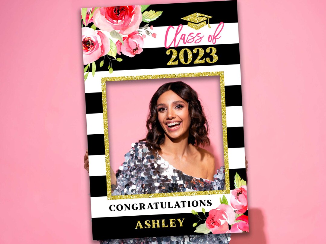 Graduation Decorations Pink Flowers, Photo Prop Frame, Graduation Party ...