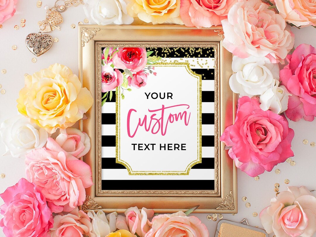 Custom Sign Printable Custom Sign Pink Flowers Custom Sign for Party ...