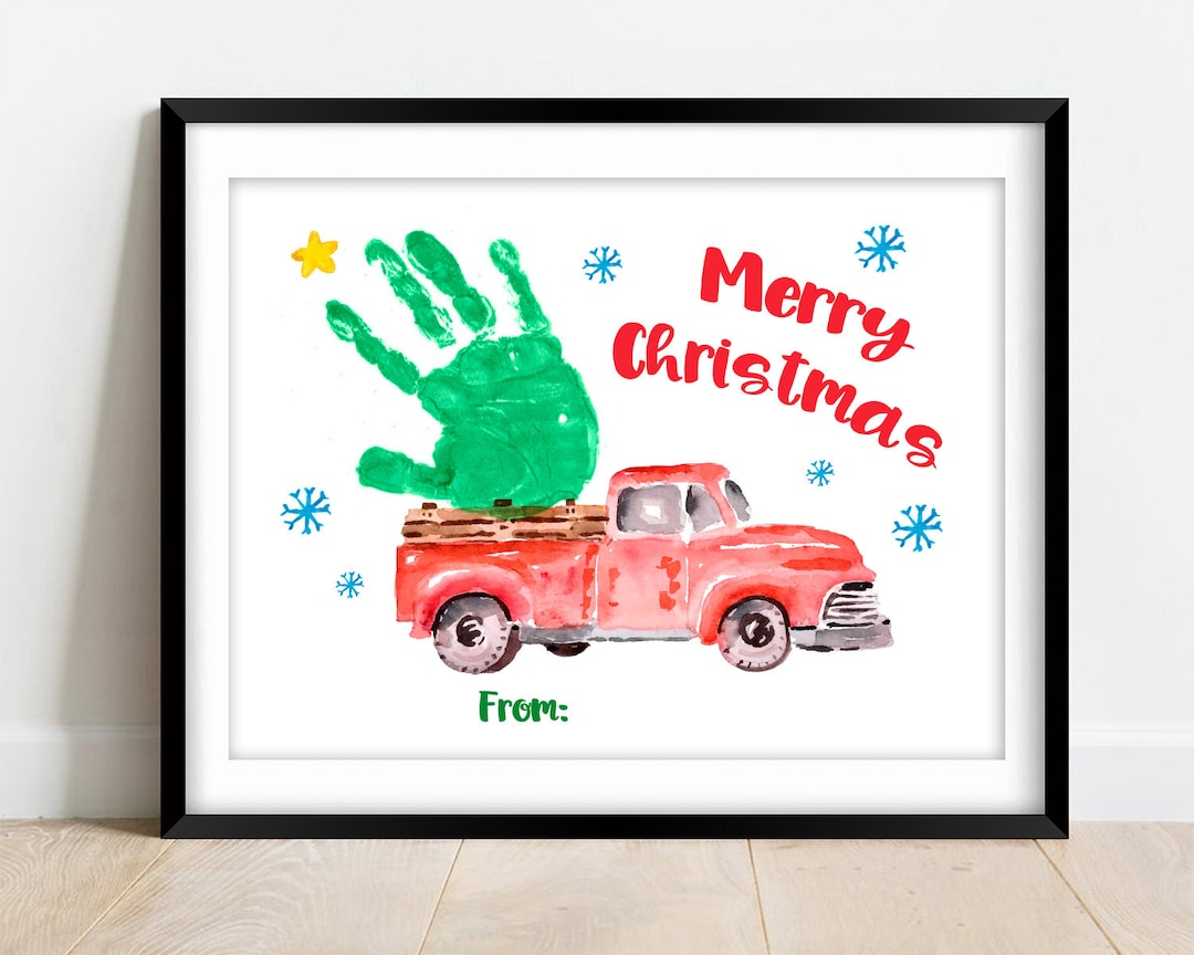 Christmas Truck Handprint, DIY Art Crafts for Kids, Merry Christmas ...