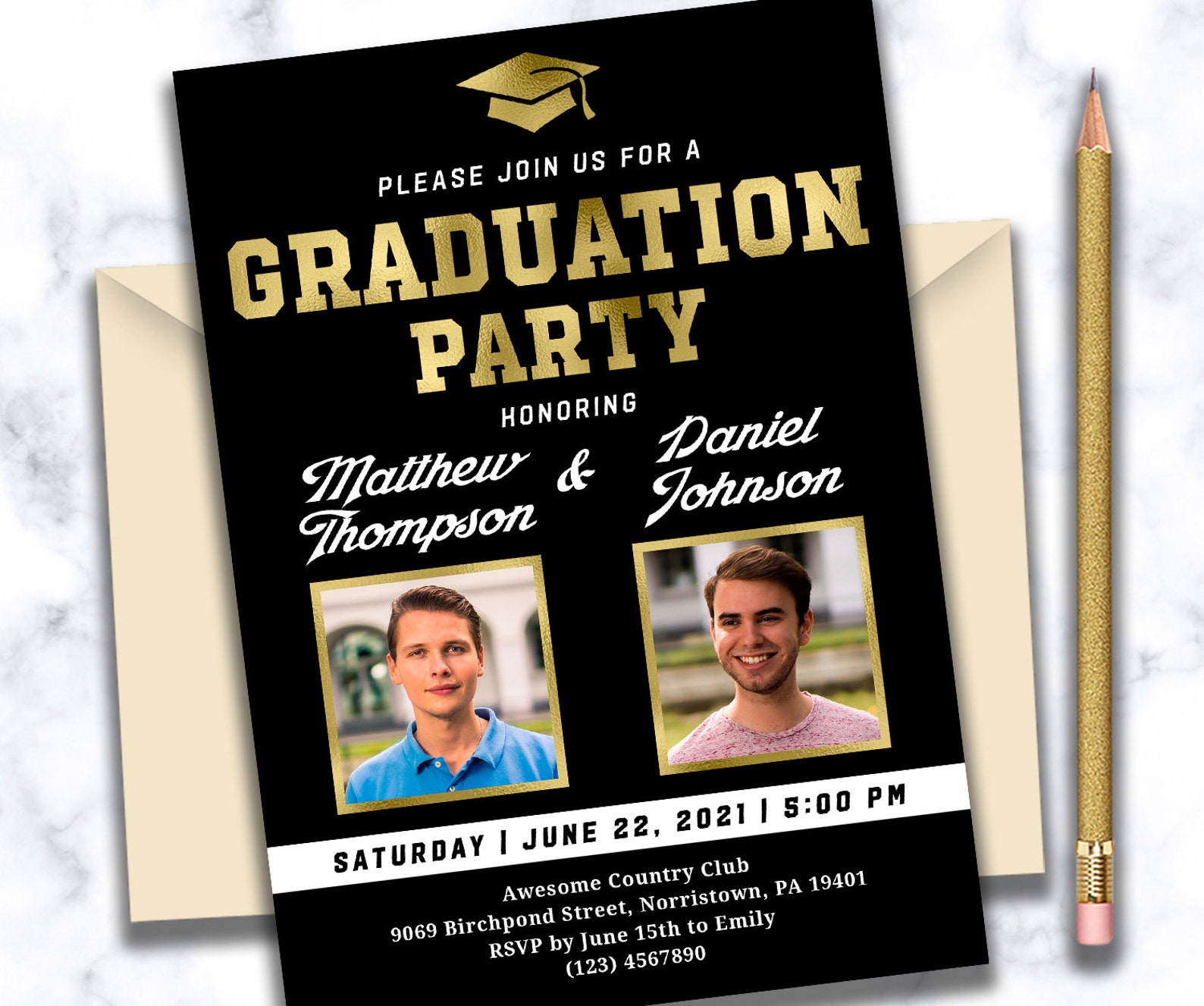 Twin Graduation Party Invitation Boys Twin High School - Etsy