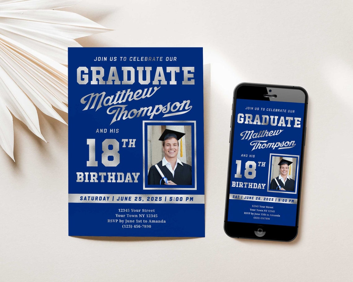 Graduation and Birthday Invitation With Photo 18th Birthday Graduation ...