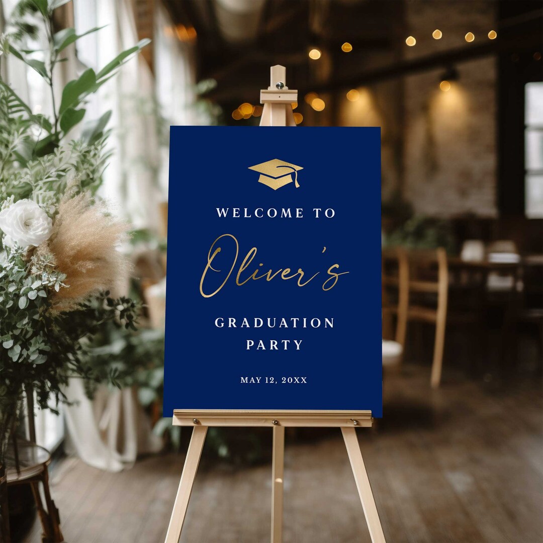 Navy and Gold Graduation Welcome Sign, Custom Graduation Board ...