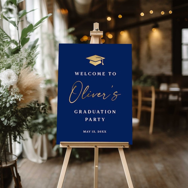 Navy and Gold Graduation Decor - Etsy