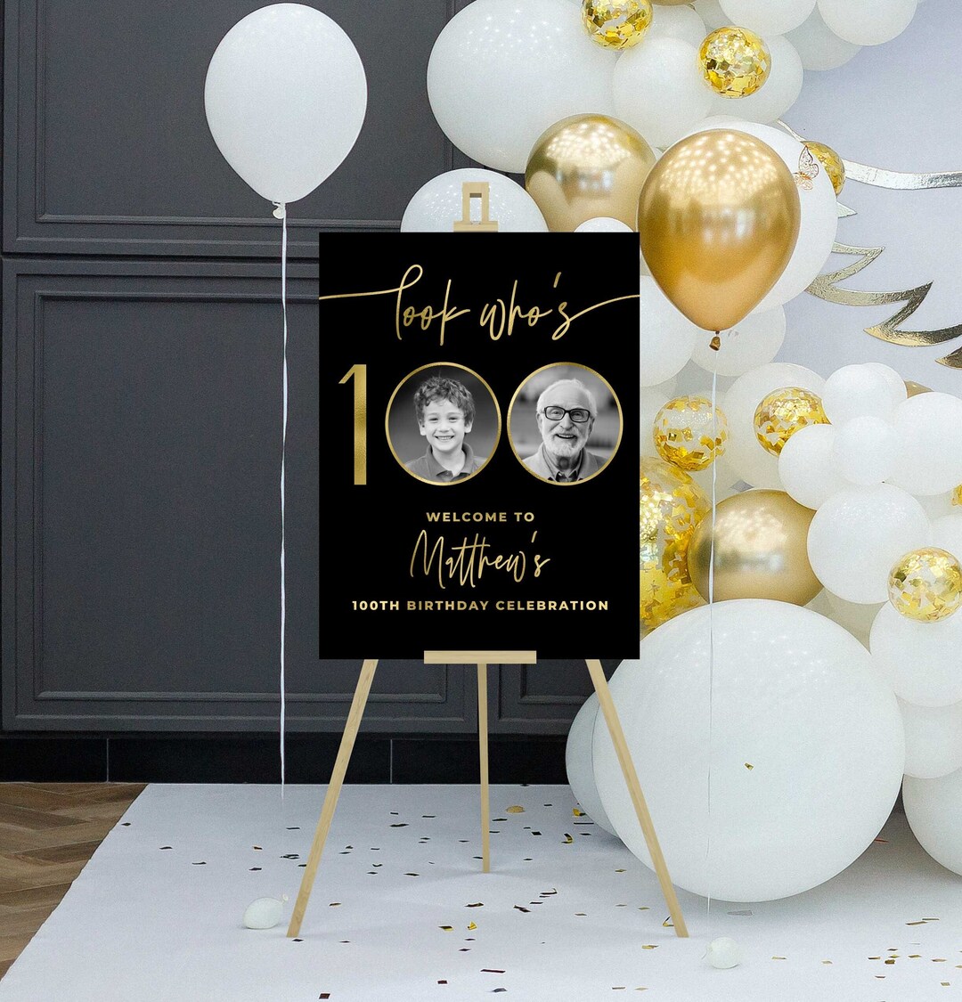 100th Birthday Welcome Sign With Photos, Look Whos 100, Now and Then ...