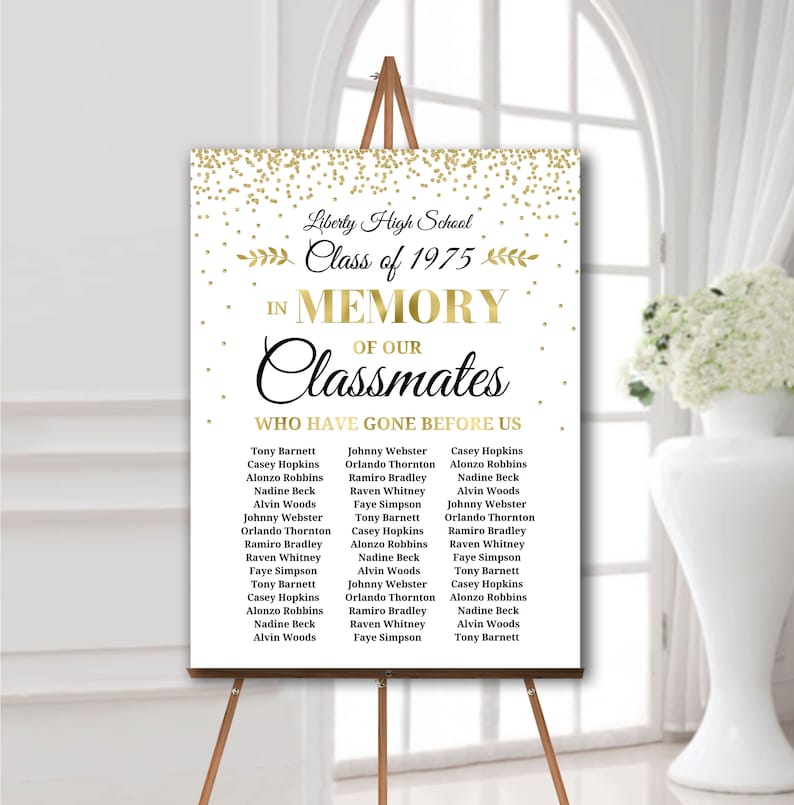 Memorial Class Reunion Sign, in Memory of Classmates, Any Year (printed ...