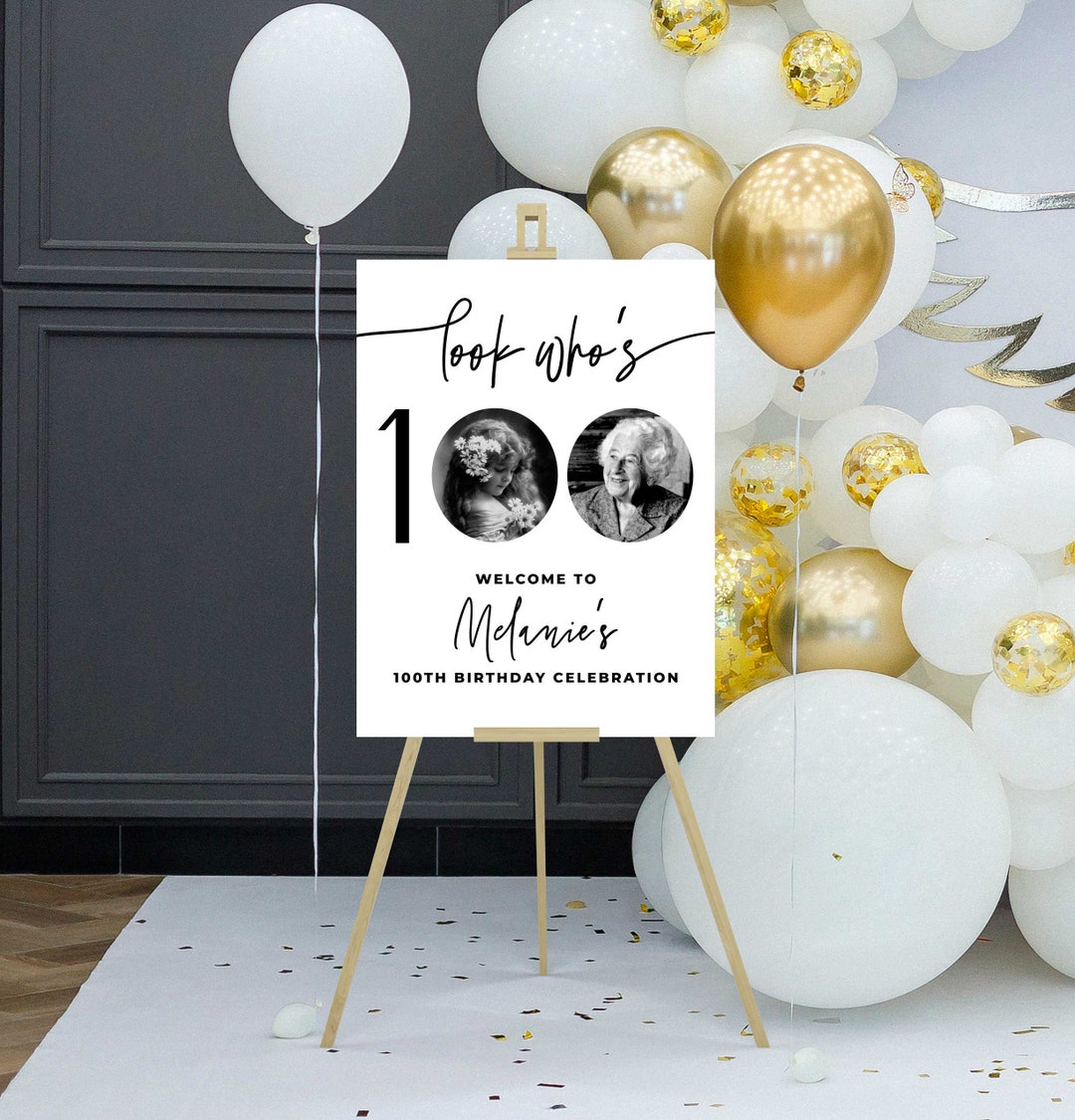 100th Birthday Welcome Sign With Photos, Look Who's 100 Welcome Board ...