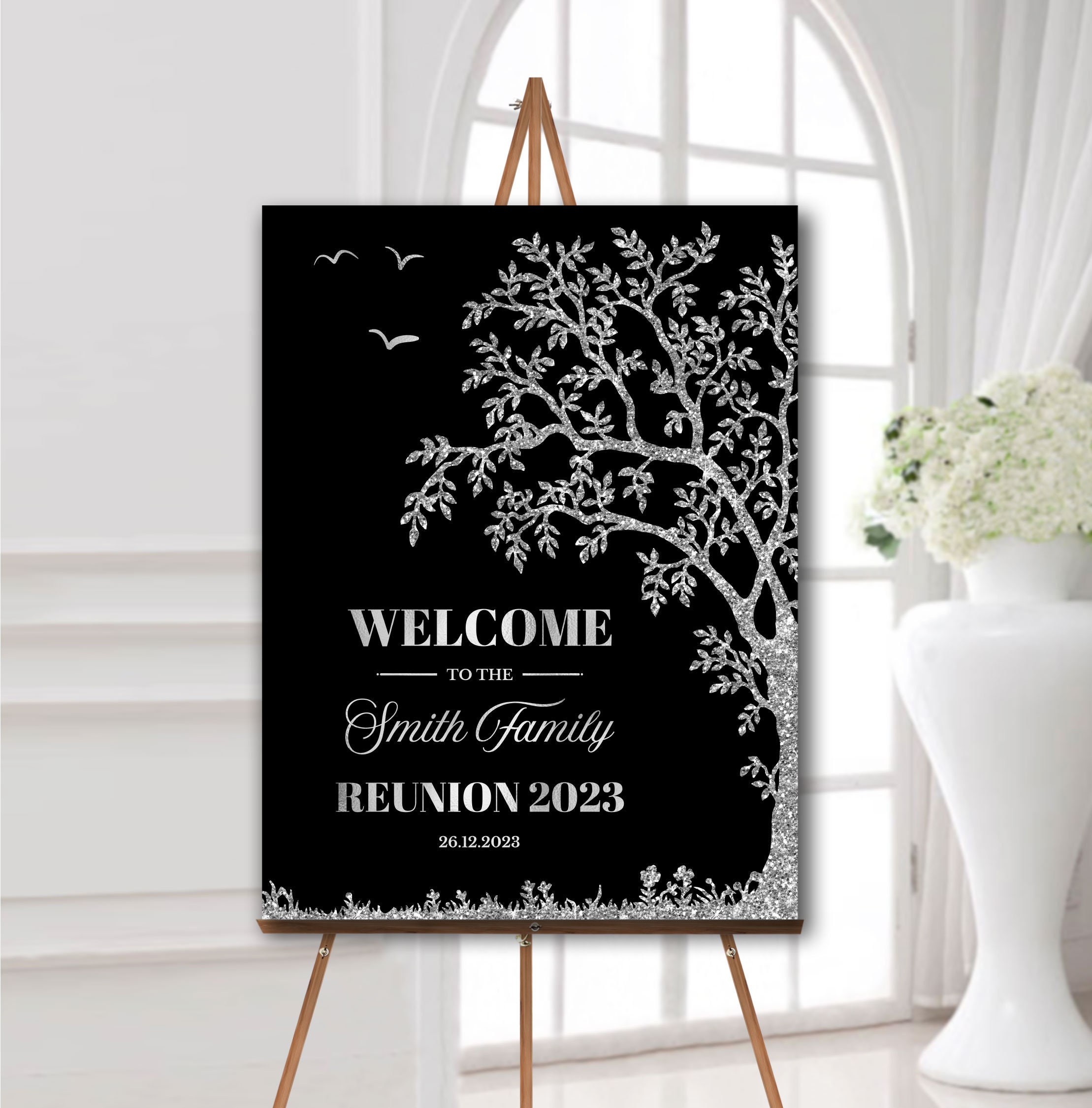 Family Reunion Welcome Sign 2023 Black and Silver Printed Foam Board or ...