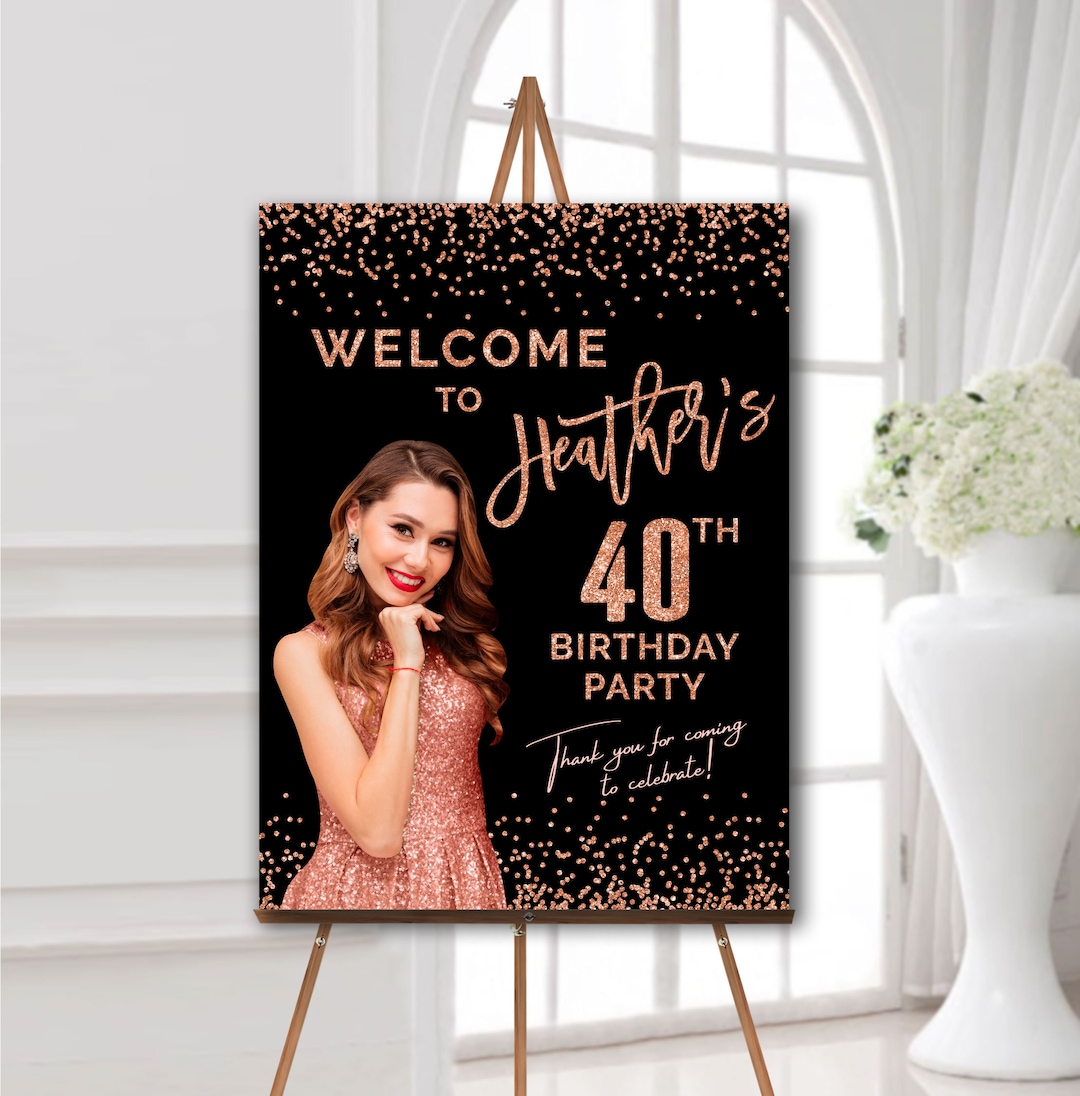 40th Birthday Welcome Board With Photo, Custom Birthday Sign With ...