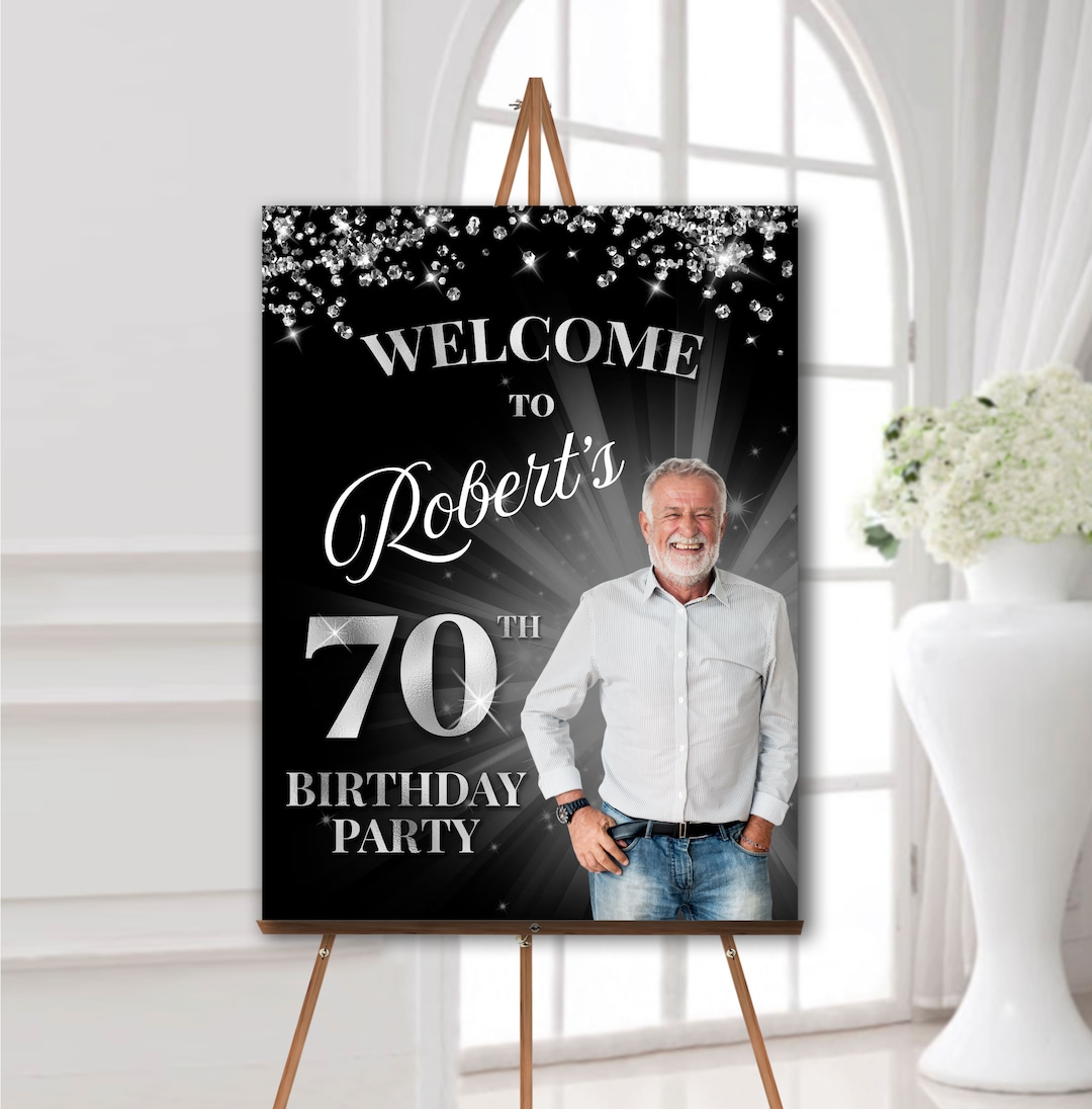 70th Birthday Welcome Sign With Photo, Any Age Birthday Poster ...