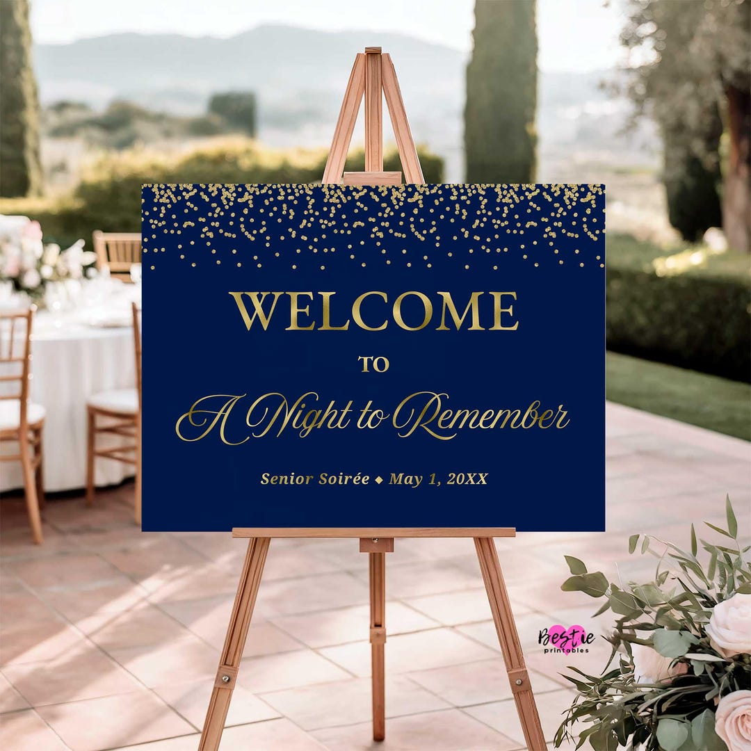 Navy & Gold Senior Prom Sign, Night to Remember Theme (foam Board or ...
