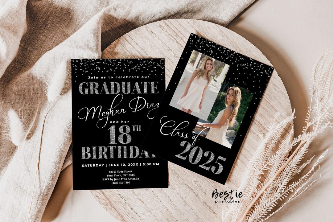 Graduation and 18th Birthday Invitation With Picture, Birthday and ...