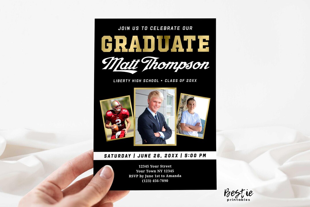 Graduation Party Invitation With 3 Pictures, Grad Party Invite With 3 ...