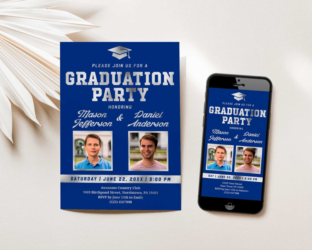 Graduation Invitation for Twins Graduation Party Invitation Royal Blue ...
