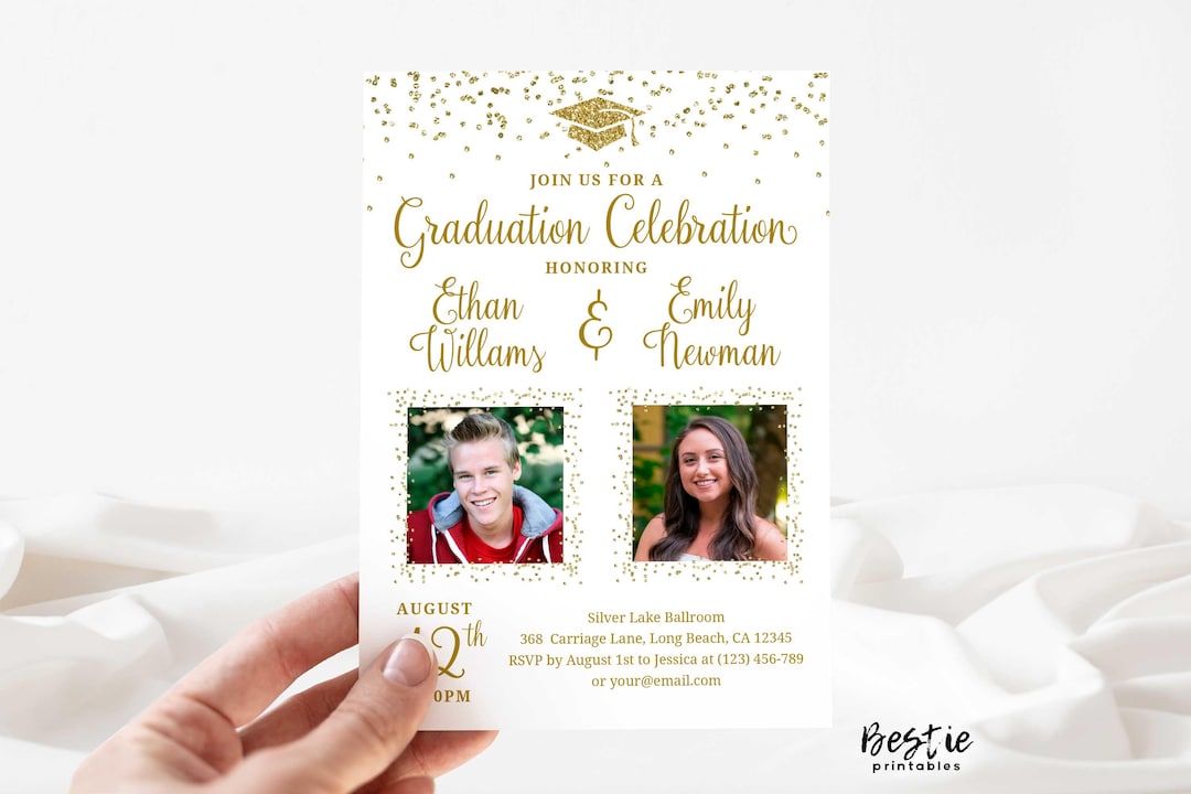 Twin Graduation Invitation White and Gold, Twins Grad Party Invitations ...