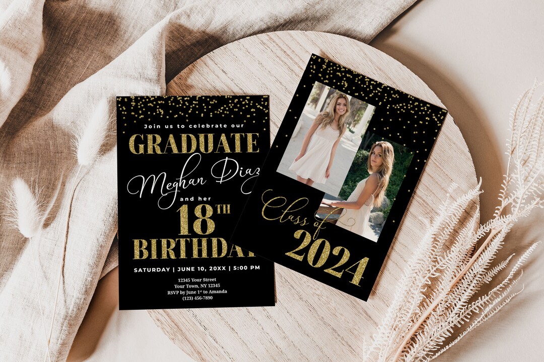 High School Graduation and 18th Birthday Invitation With Picture ...