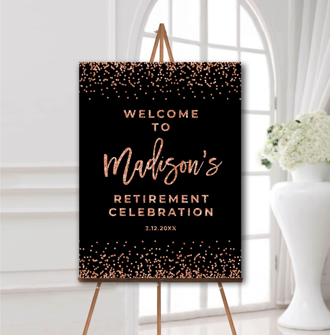 Rose Gold Retirement Welcome Sign, Retirement Party Decorations, Foam ...