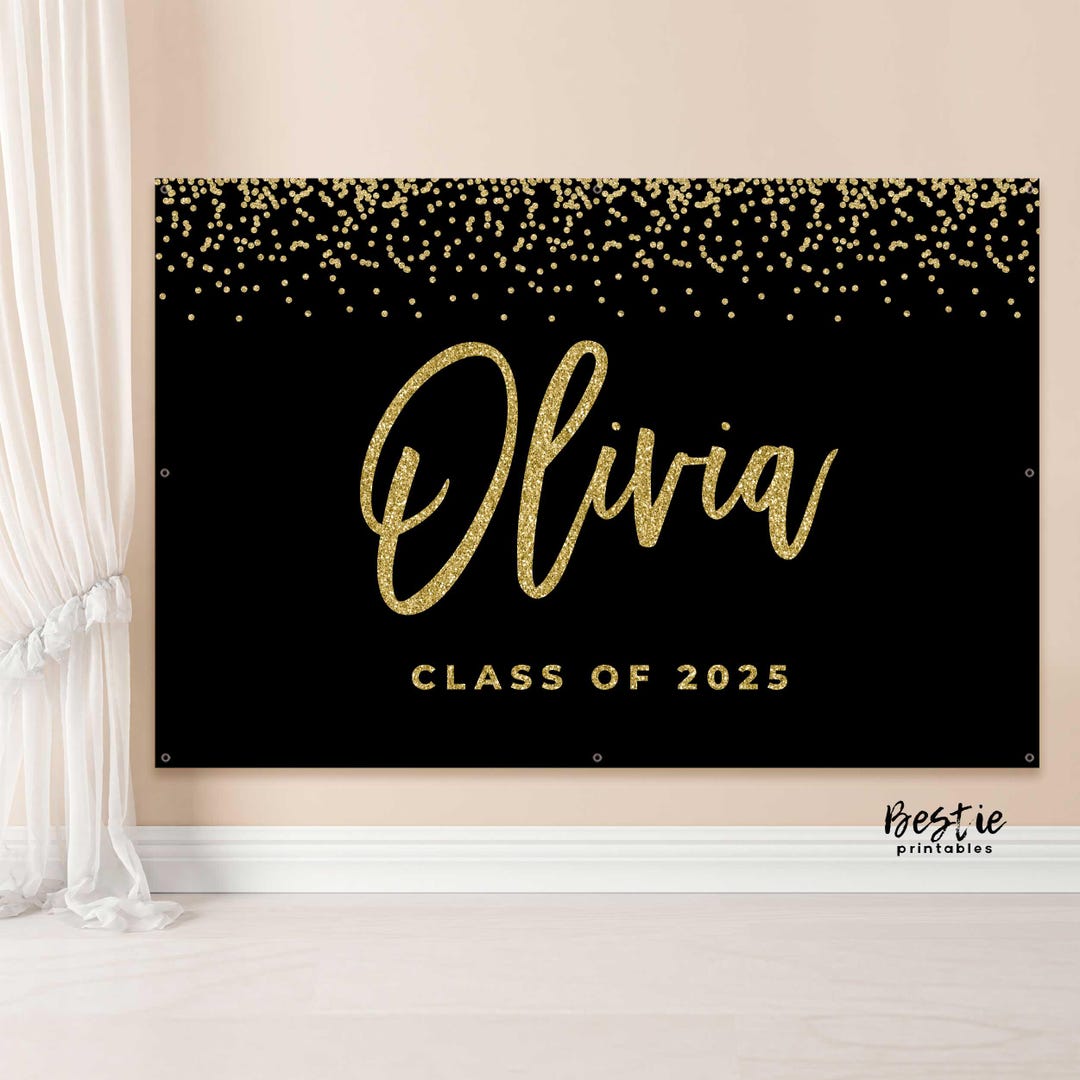 Graduation Banner 2025 Graduation Party Decorations Black and Gold ...