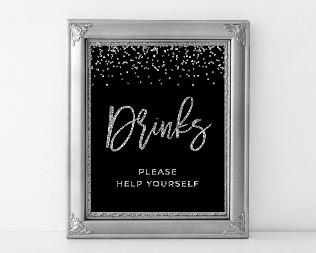 Drinks Sign Printable Drink Table Sign Black and Silver Birthday Party ...