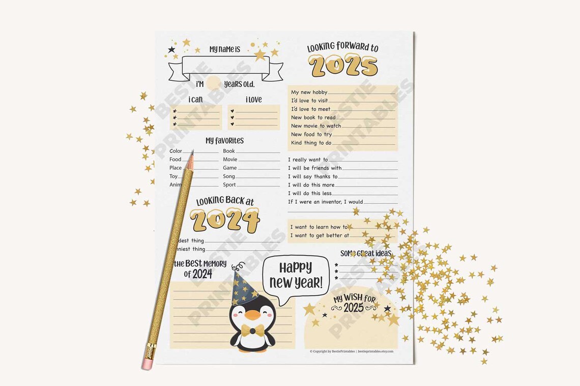 2025 New Years Resolution Printable for Kids, New Years Resolutions for ...