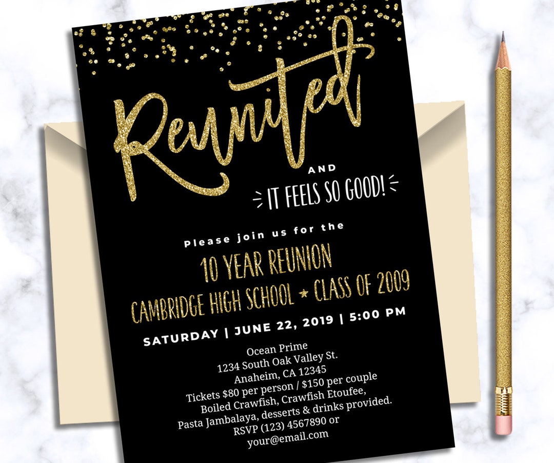 Class Reunion Invitation Black and Gold High School Reunion Invitation ...
