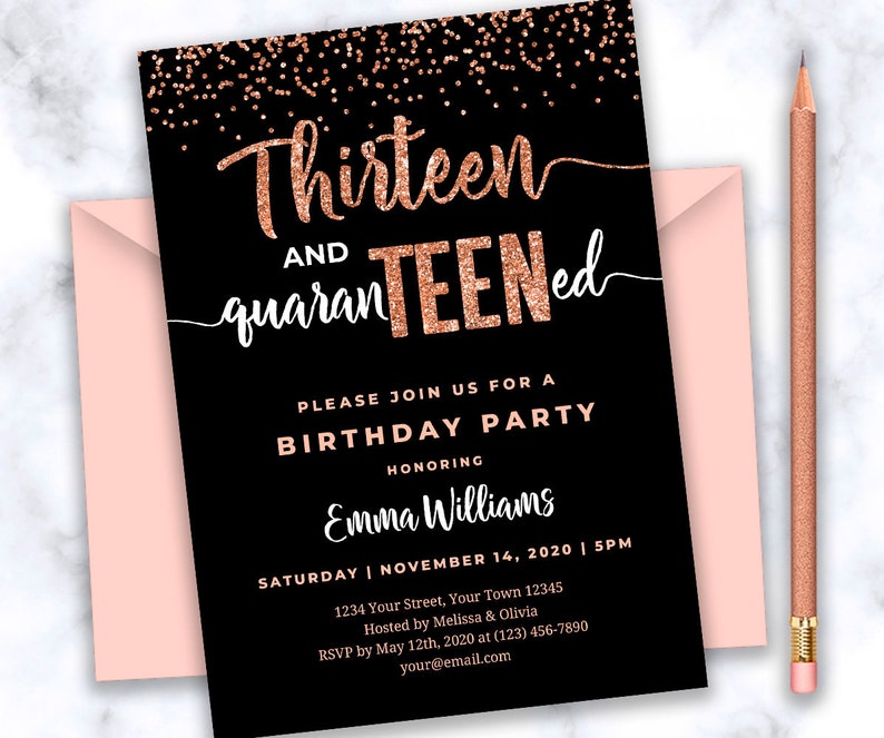 DIGITAL DOWNLOAD 13th Birthday Invitation Rose Gold 13th Etsy